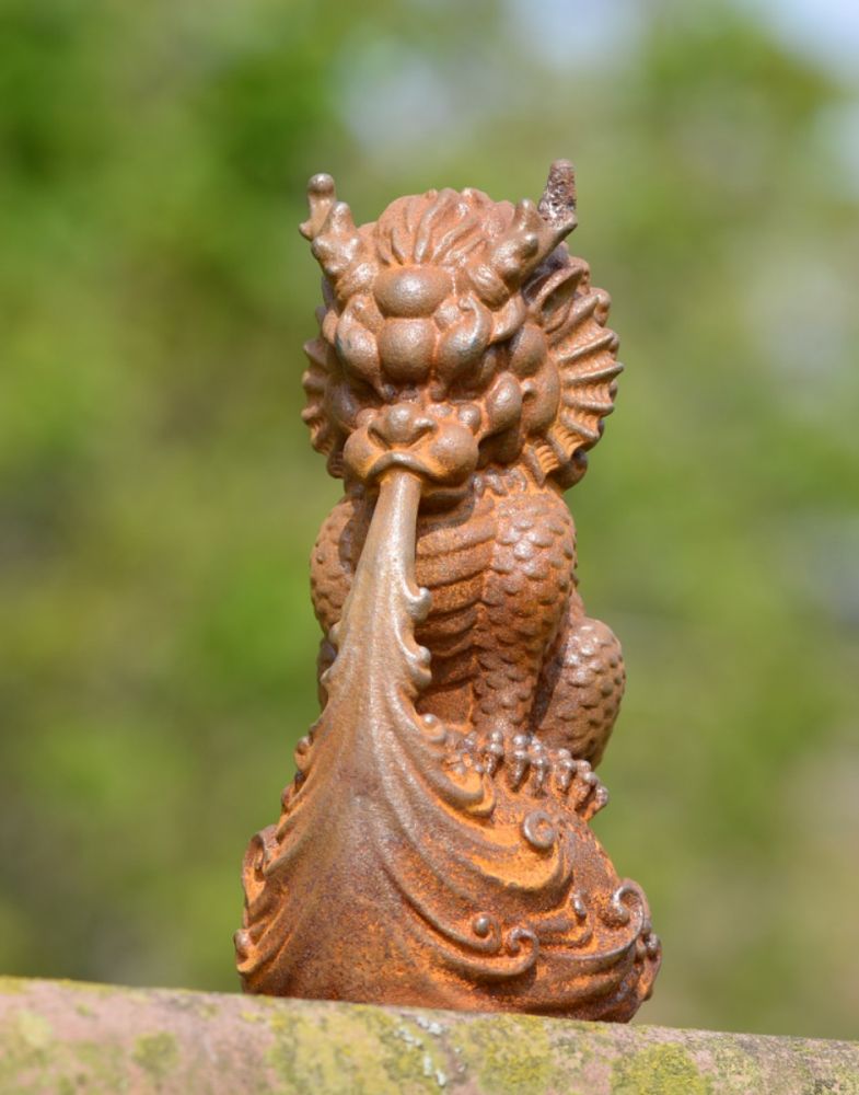 Rustic Cast Iron "Fire Breathing Dragon" Garden Sculpture | Black ...