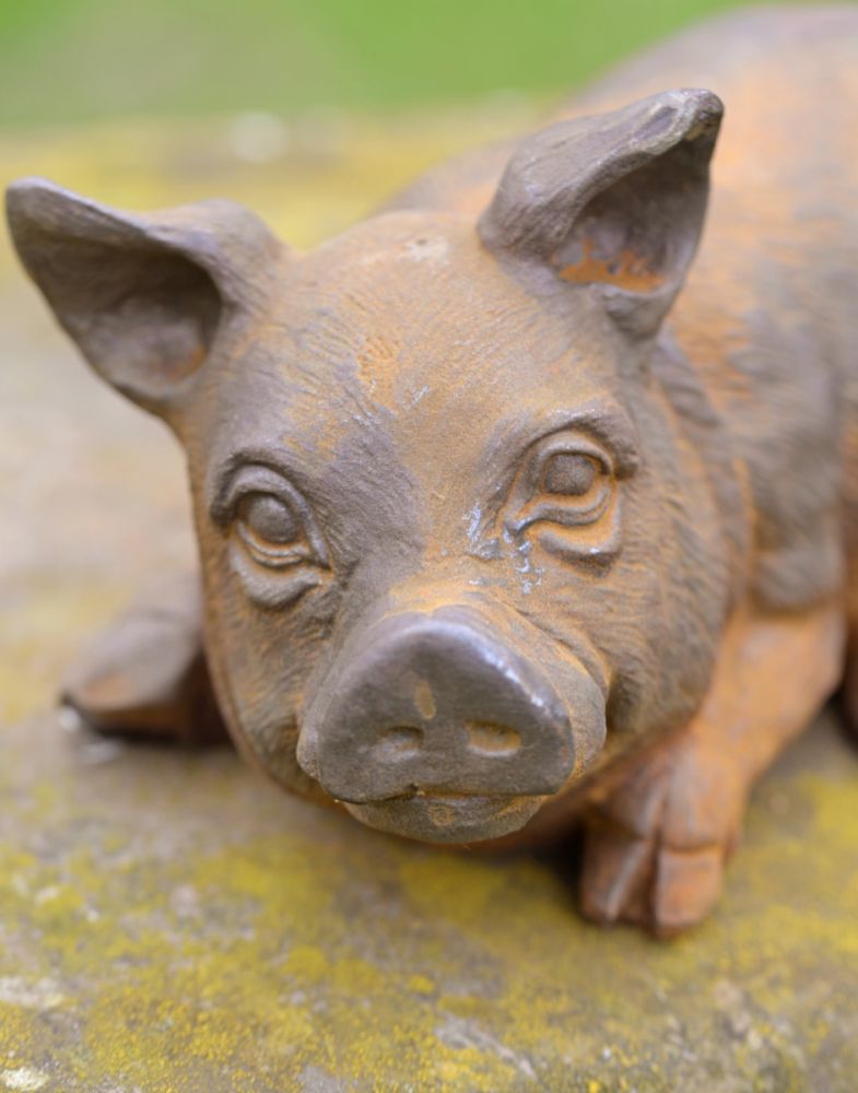 Rustic Cast Iron "Resting Pig" Garden Sculpture | Black Country Metalworks