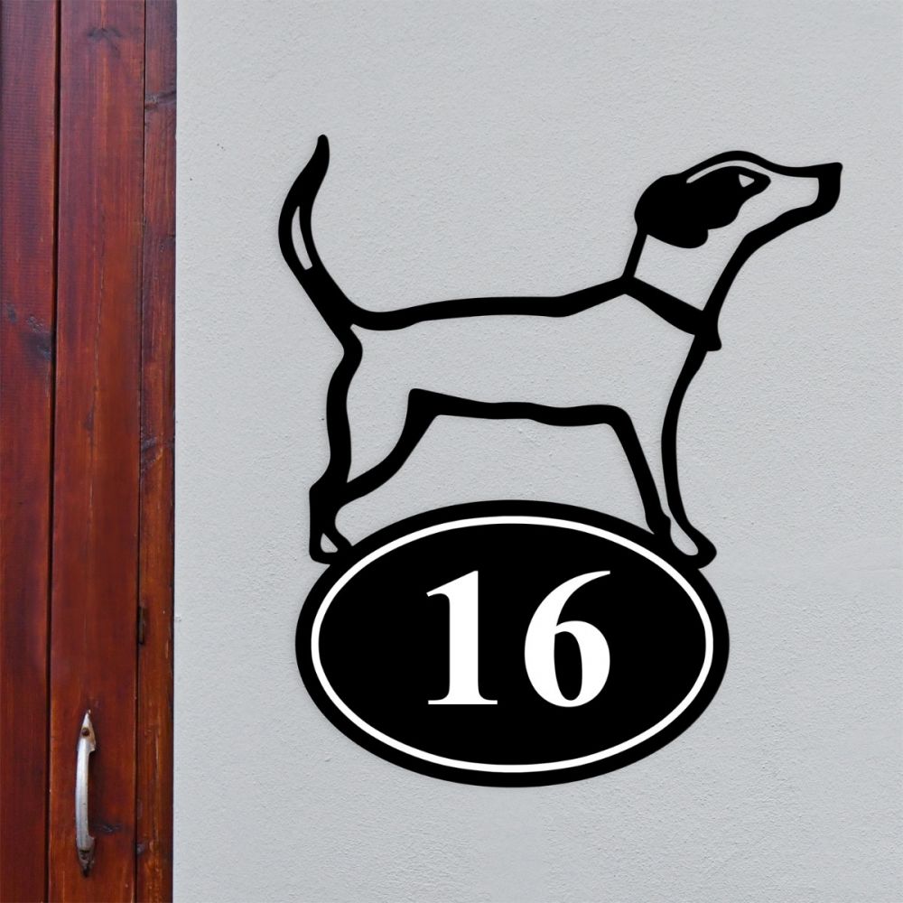 Jack Russell Outline Iron House Number Sign | Black Country Metalworks