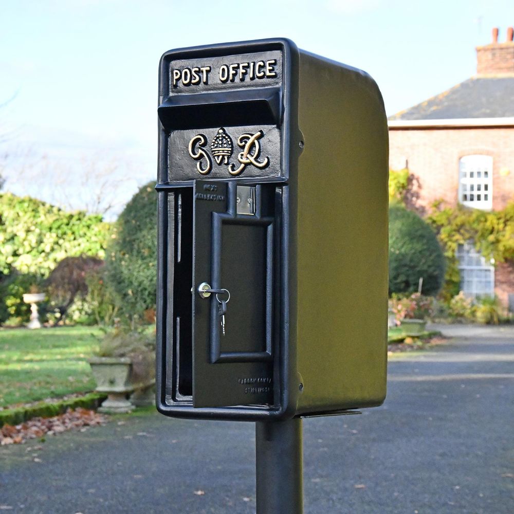 King George Rex Black Period Post Box & Stand | Black Country Metalworks