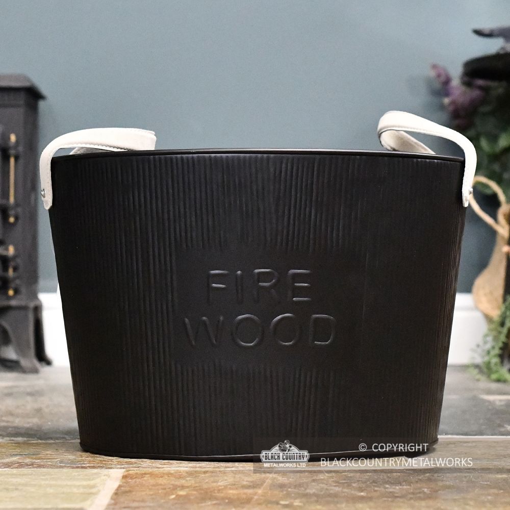 Large Black Steel "Fire Wood" Log Basket | Black Country Metalworks