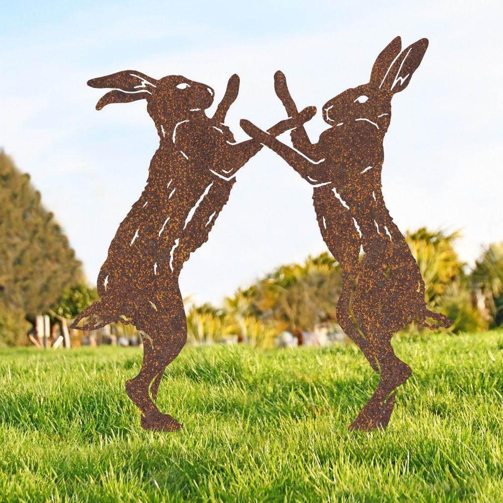 Rustic Large Boxing Hares Silhouette | Black Country Metalworks
