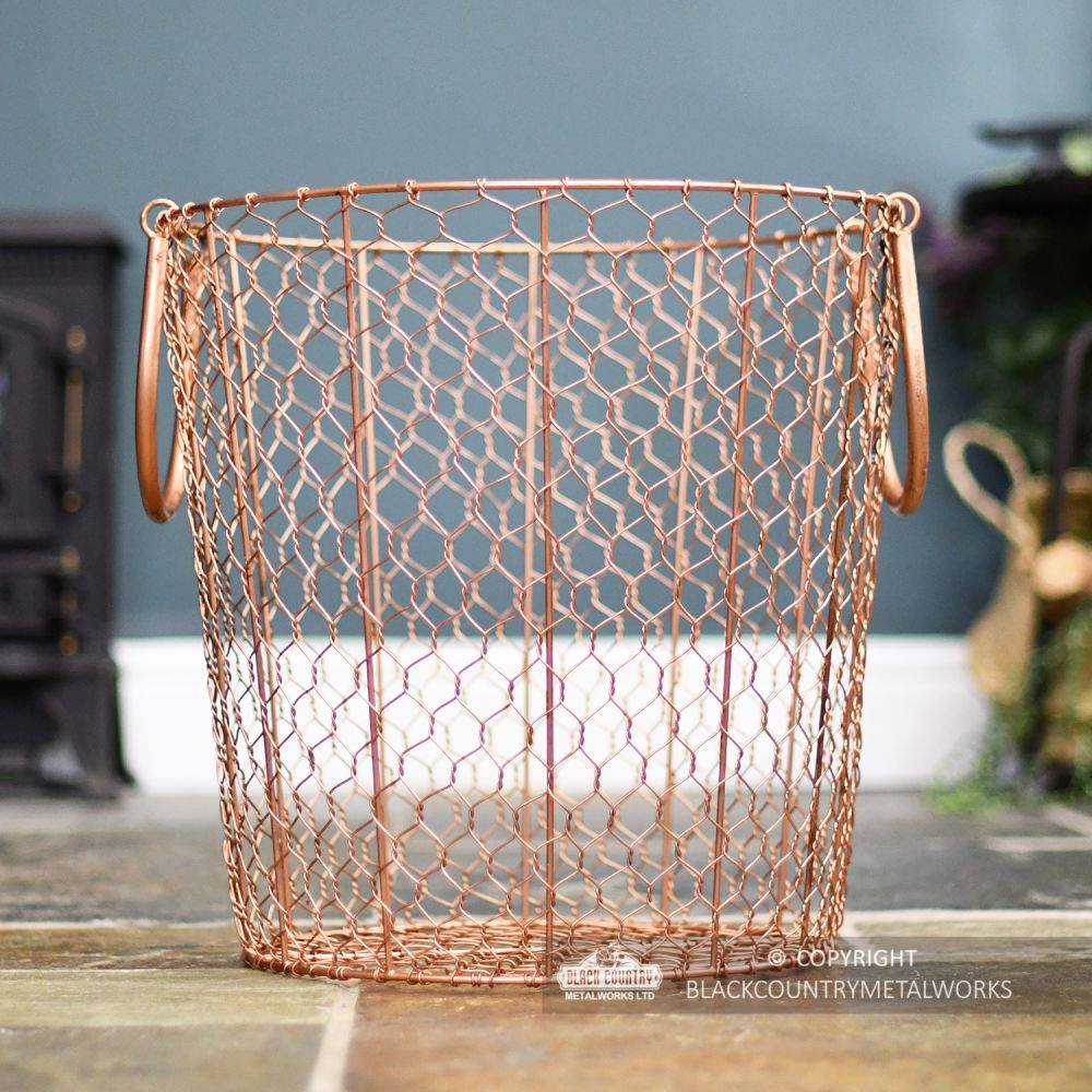 Large Rose Gold Wire Log Basket | Black Country Metalworks