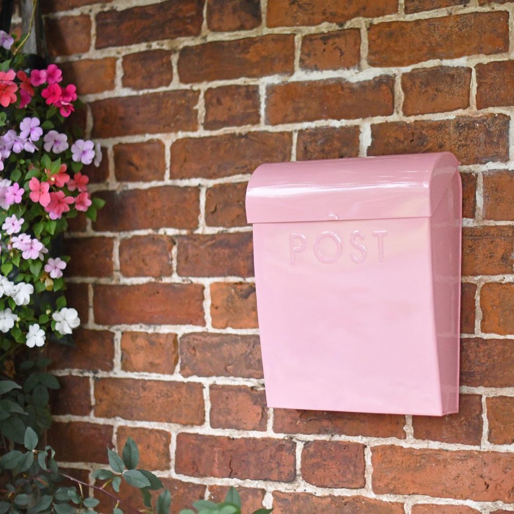 “Rose Mist” Light Pink Contemporary Post Box | Black Country Metalworks