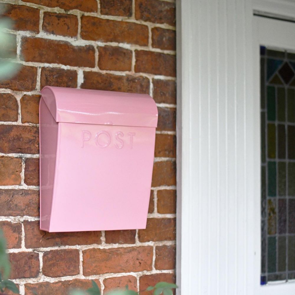 “Rose Mist” Light Pink Contemporary Post Box | Black Country Metalworks