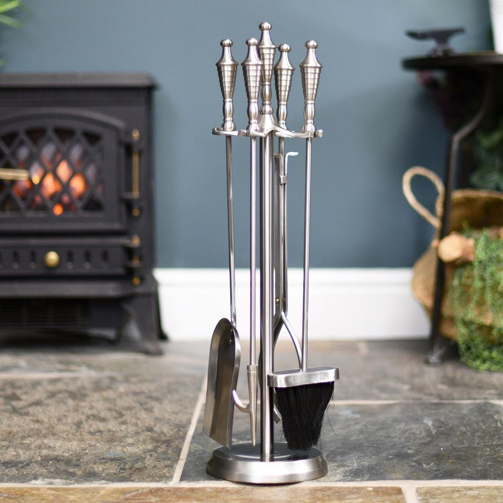 Matte Pewter Companion Set With Urn Handles 64cm | Black Country Metalworks
