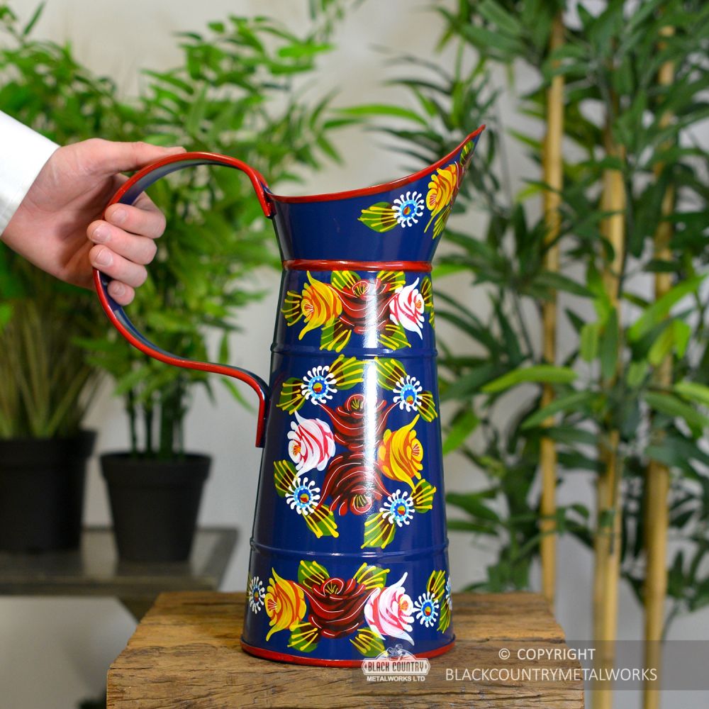 Medium Blue Traditional Hand Painted Narrowboat Style Jug - 35cm ...