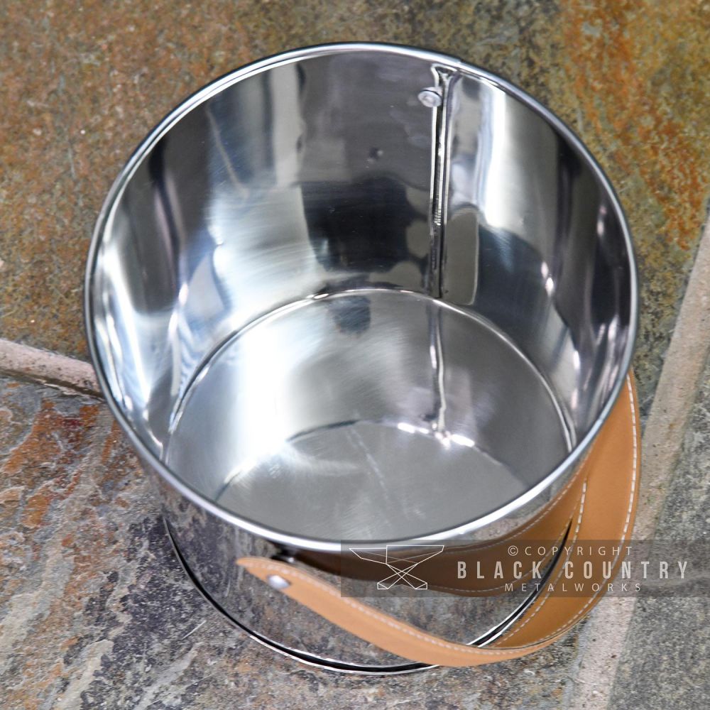 Modern Stainless Steel Ash Bucket with Leather Strap - 20cm | Black ...