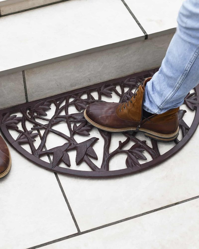 Natural Cast Iron Ornate "Nature in Flight" Arched Doormat | Black ...