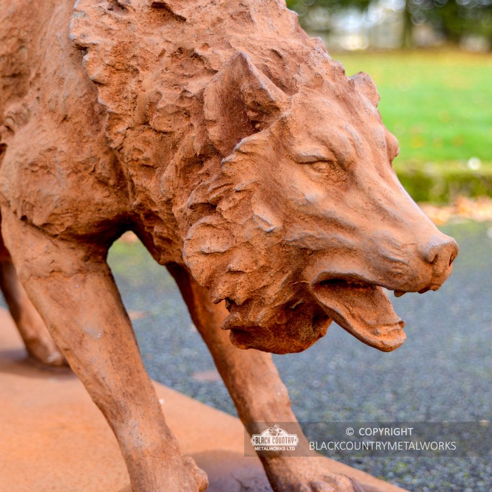 Rustic Cast Iron Wolf Sculpture with Arched Back | Black Country Metalworks