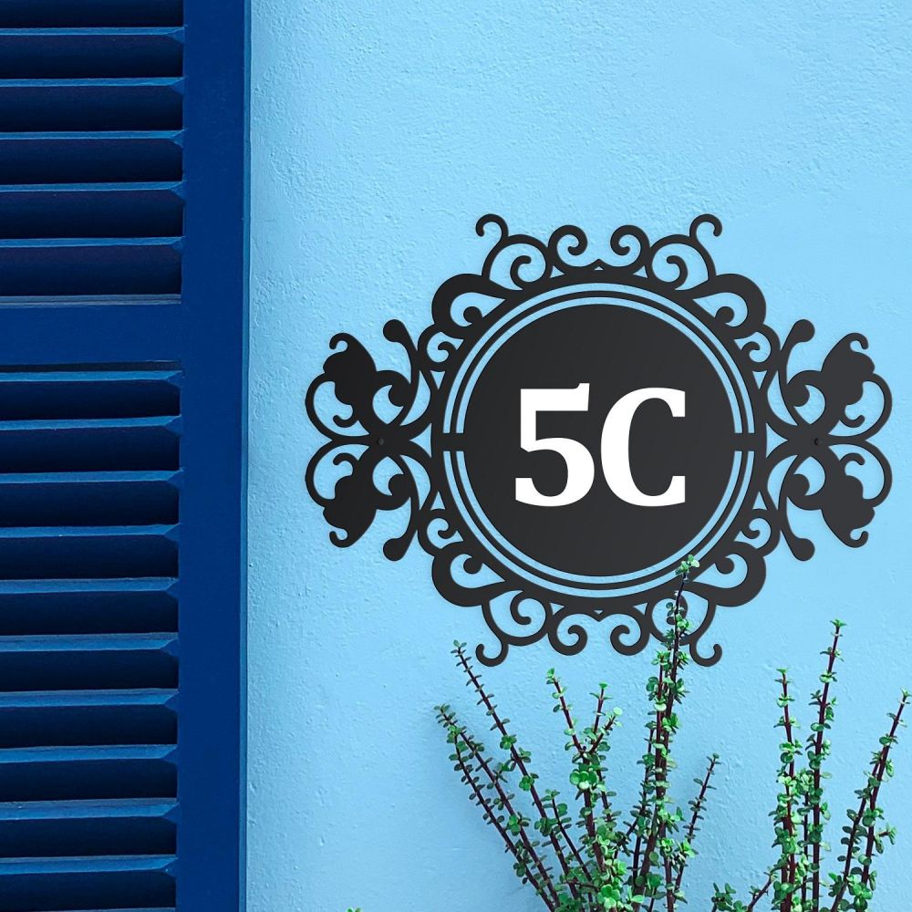 Ornate Scroll Iron House Number Sign | Black Country Metalworks