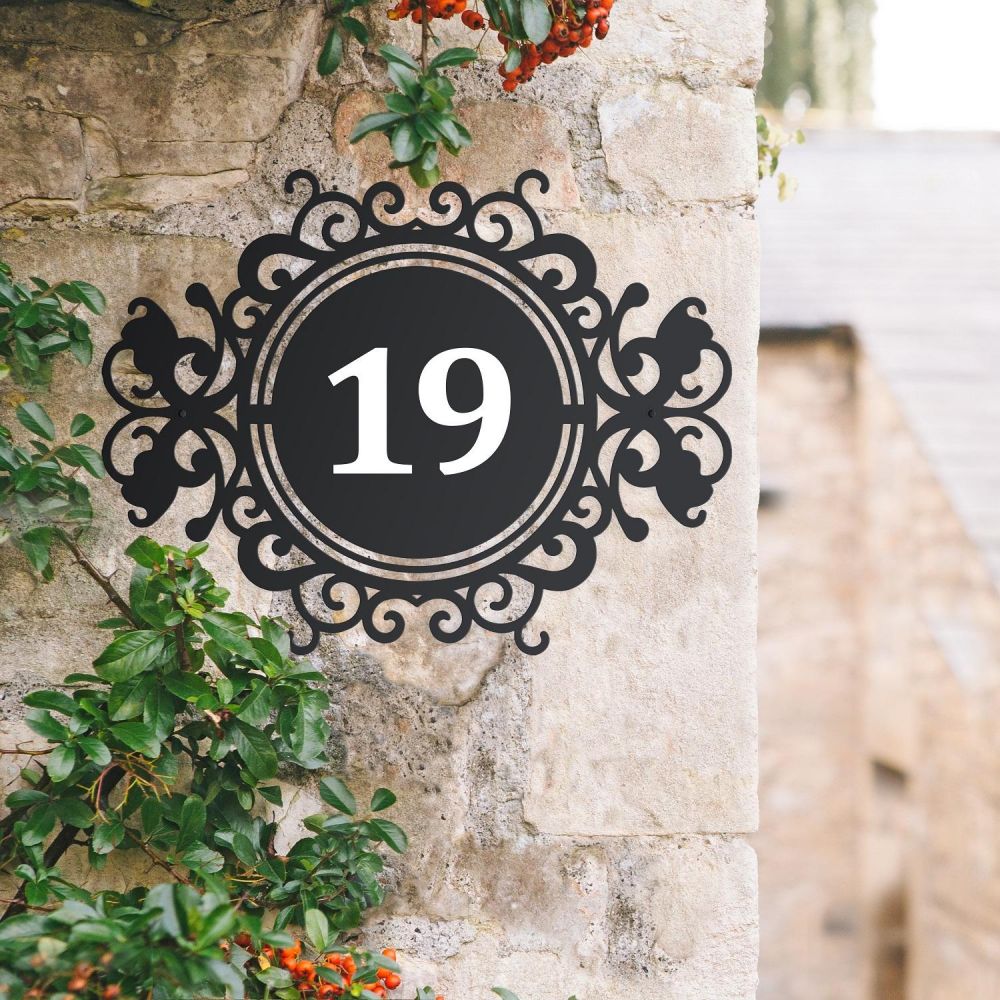Ornate Scroll Iron House Number Sign | Black Country Metalworks