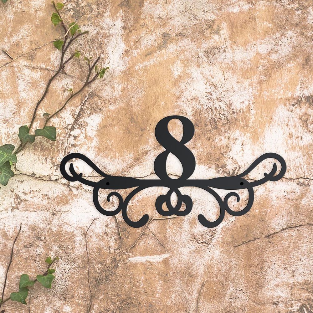 Ornate Scroll Iron Two Number House Sign | Black Country Metalworks