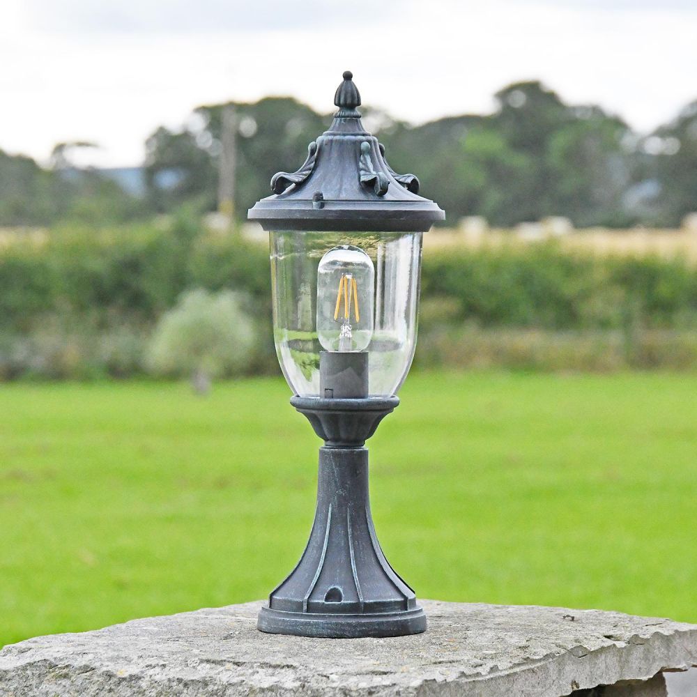 "Cranborne" Ornate Verdigris Pillar Light 41cm | Black Country Metalworks
