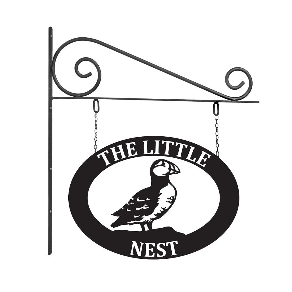 Oval Steel Puffin Hanging House Name Sign | Black Country Metalworks