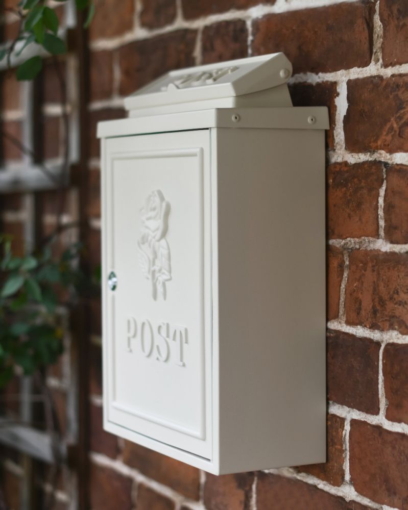 "Oxford Rose" Cream Wall Mounted Post Box | Black Country Metalworks