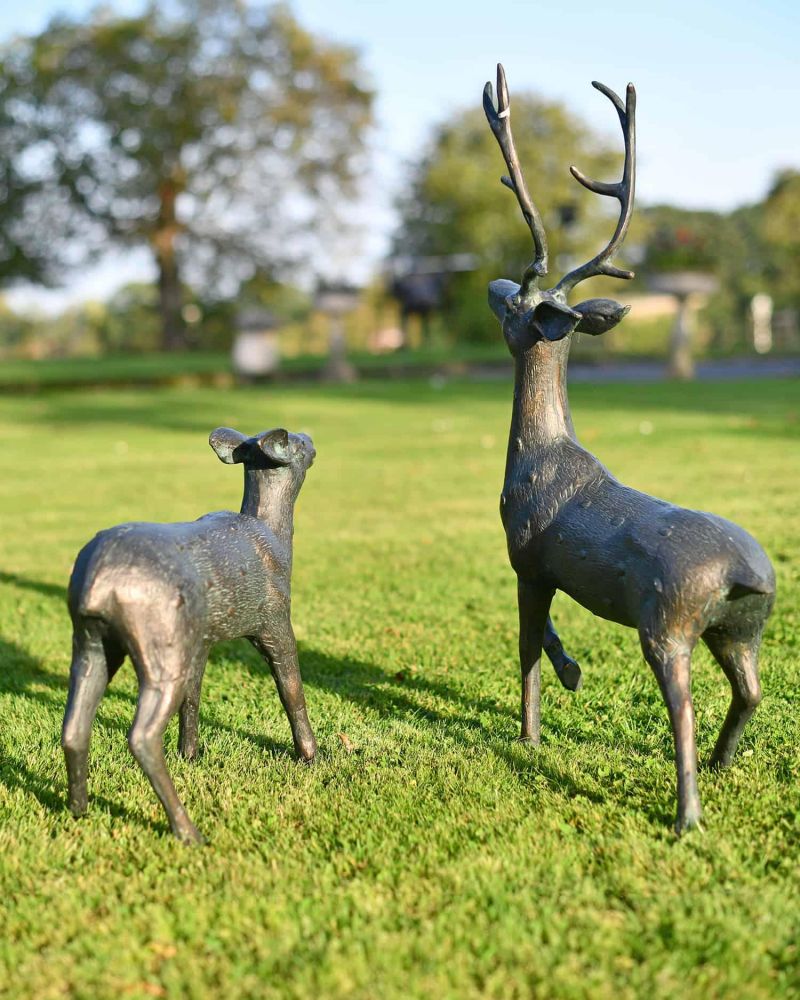 Pair of Miniature Aged Verdigris 'Parsley & Sage' Stag & Doe Garden ...