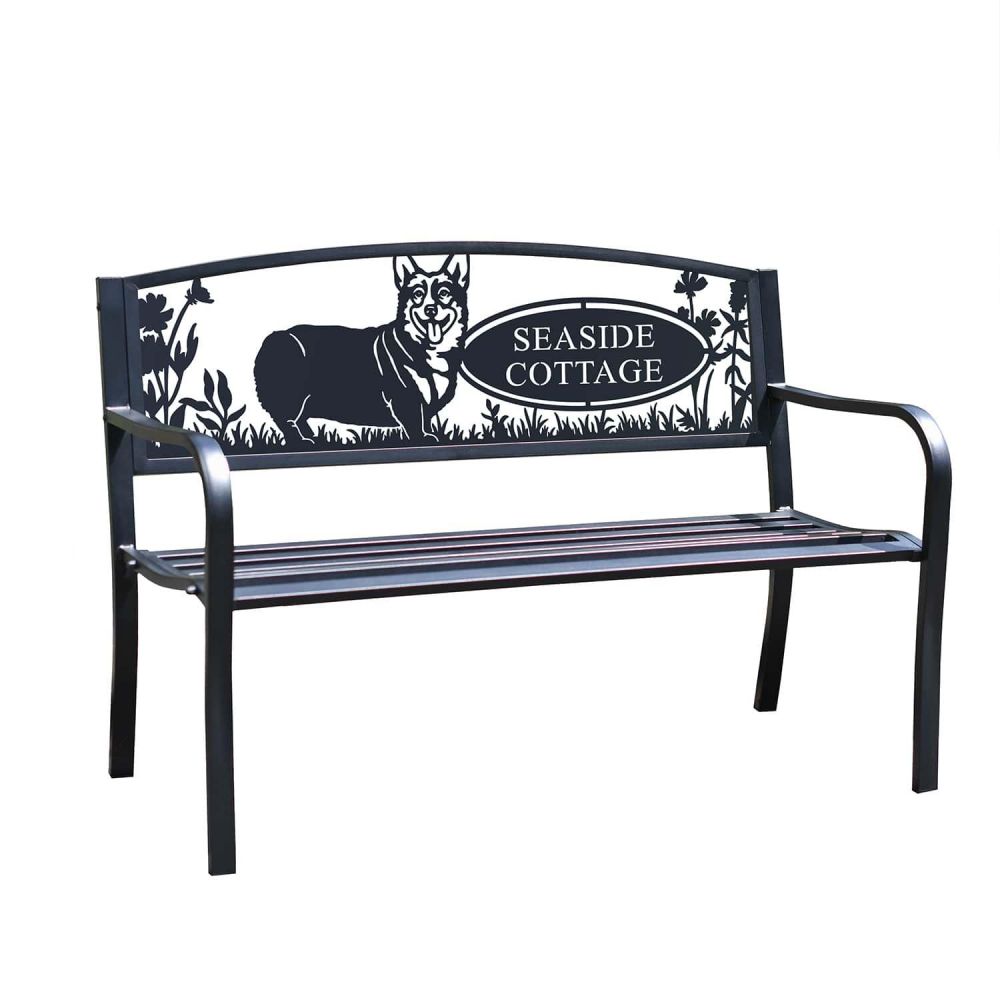 Personalised Corgi Dog Iron & Steel Park Bench in Black | Black Country ...