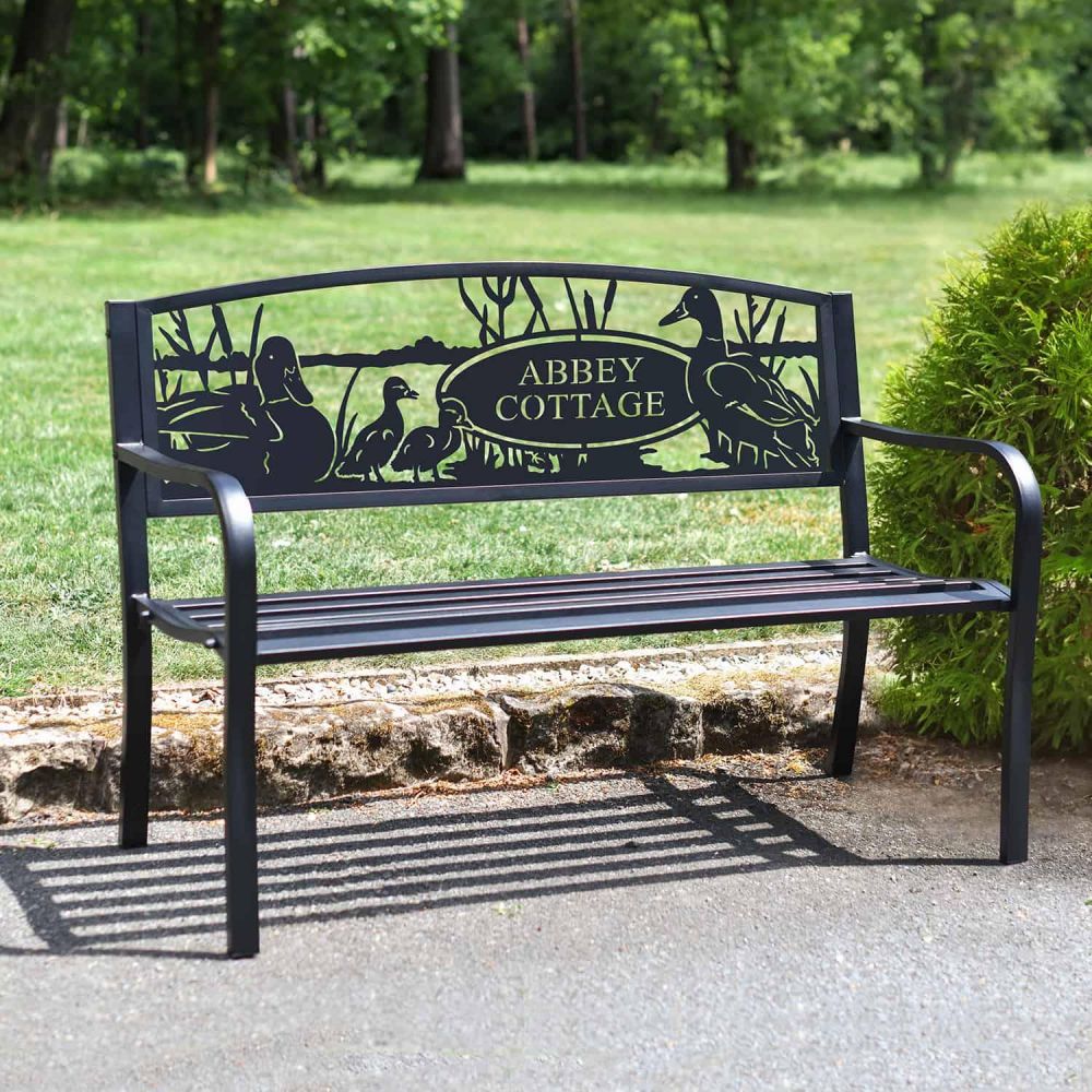 Personalised Duck Family Iron & Steel Park Bench in Black | Black ...