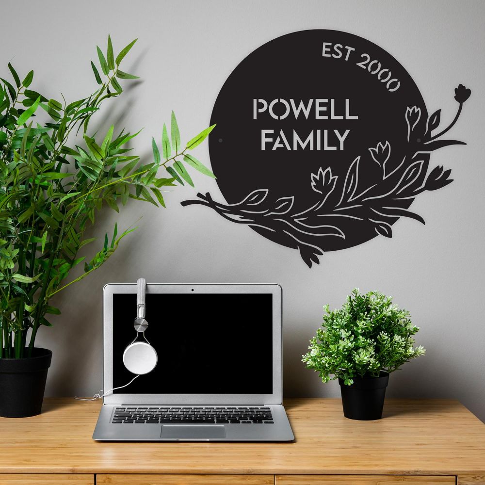 Personalised Floral Family Name Wall Art | Black Country Metalworks