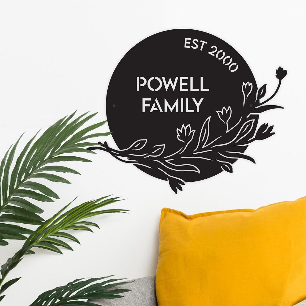 Personalised Floral Family Name Wall Art | Black Country Metalworks