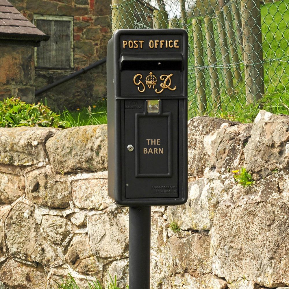 Personalised King George Rex Black Period Post Box & Stand | Black ...