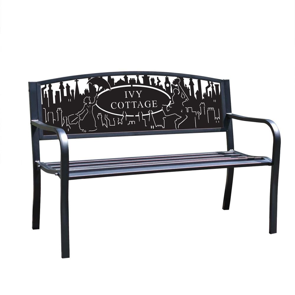 Personalised Mary Poppins Iron & Steel Park Bench in Black | Black ...