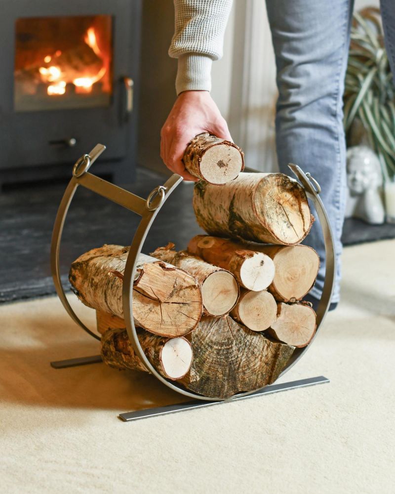 Pewter Blacksmith Curved Log Rack | Black Country Metalworks