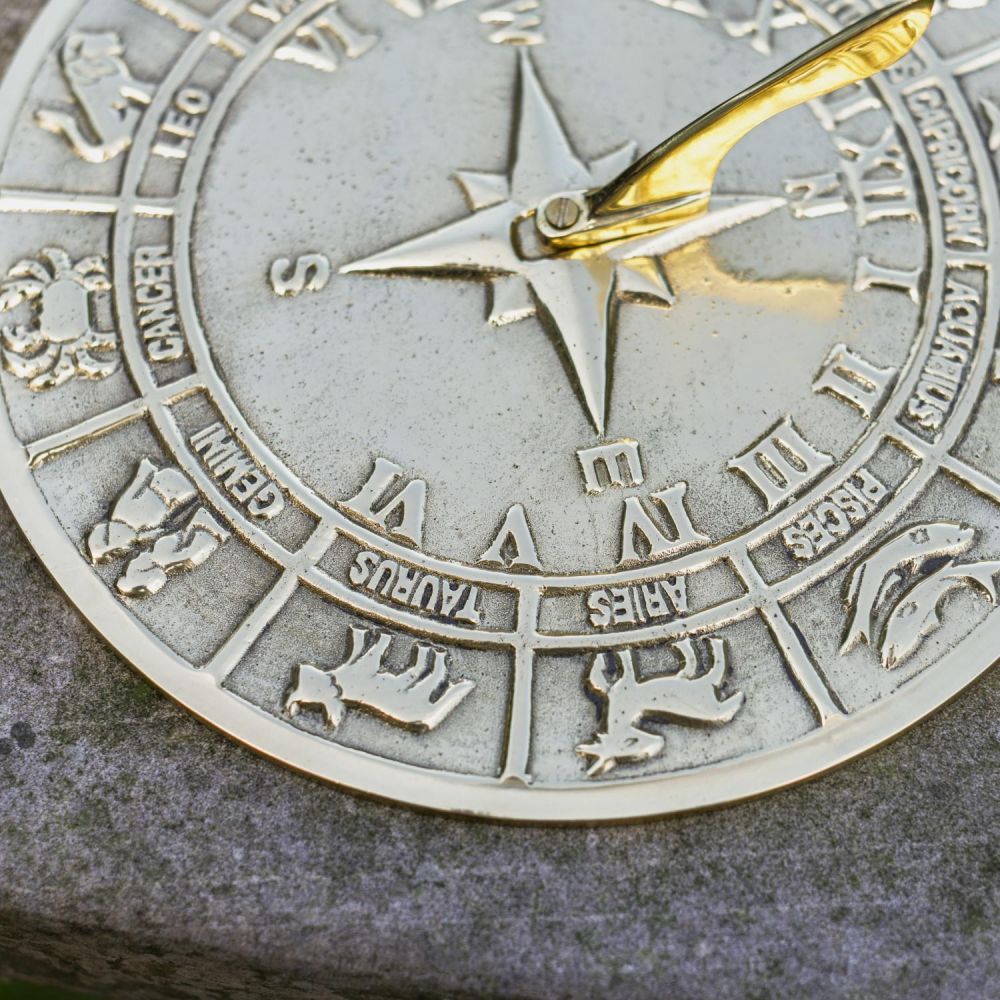 Polished Brass 'Horoscope' Sundial - 230mm | Black Country Metalworks