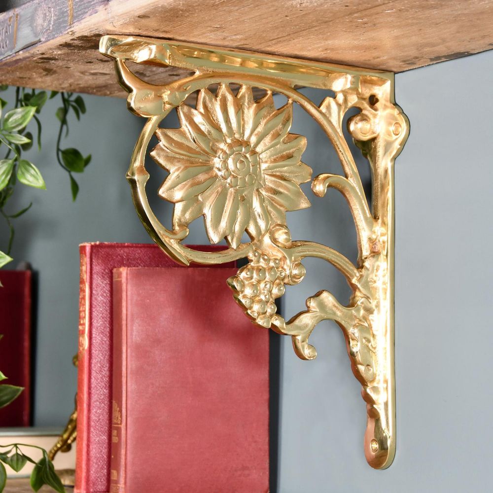 Sunflower Brass Bracket 27 x 21cm | Black Country Metalworks