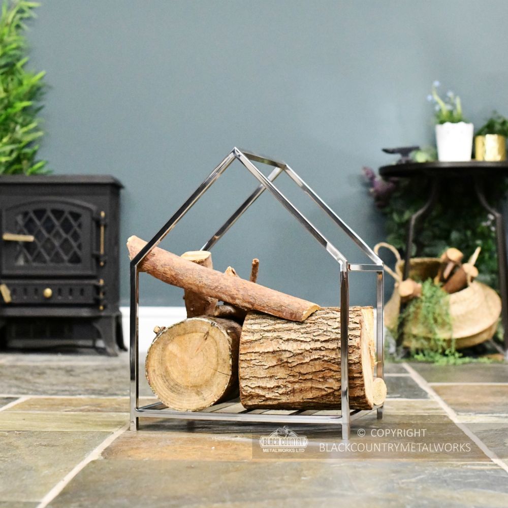 Polished Steel Contemporary Log Store | Black Country Metalworks