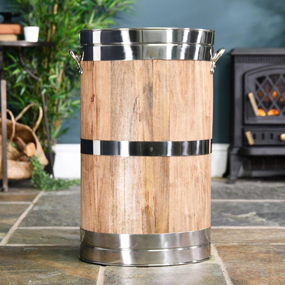 Polished Steel "Hofburg" Wooden Log Basket | Black Country Metalworks