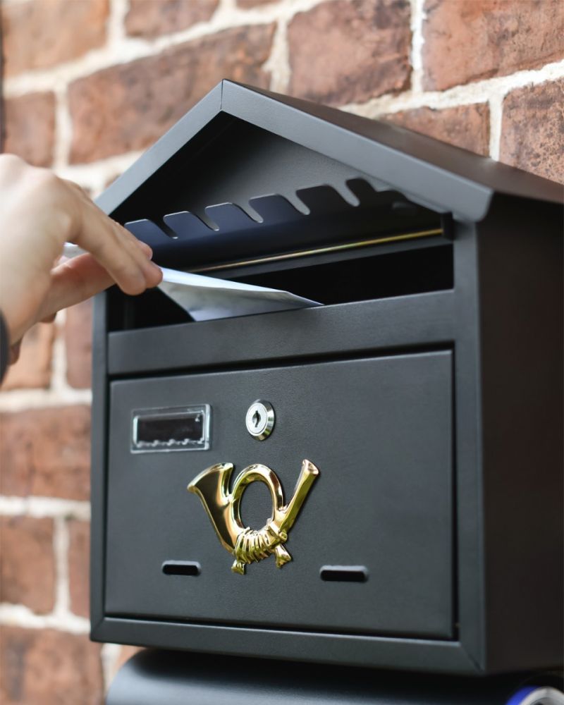 Black and Polished Brass "Horn" Wall Mounted Post Box | Black Country ...