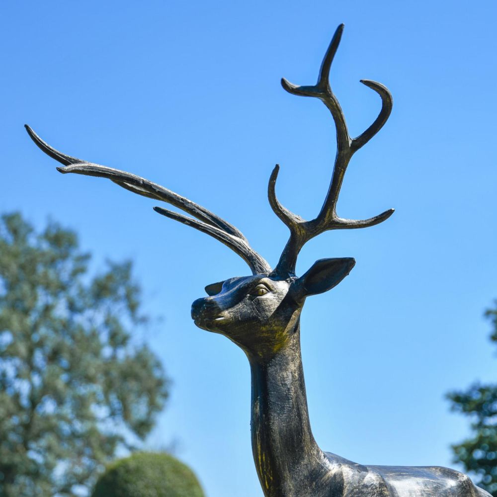 Recycled Cast Aluminium Brushed Gold Standing Buck Sculpture | Black ...