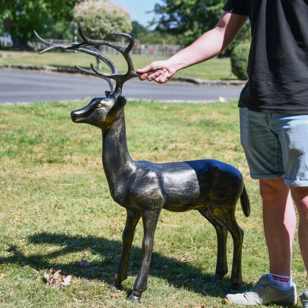 Recycled Cast Aluminium Brushed Gold Standing Buck Sculpture | Black ...
