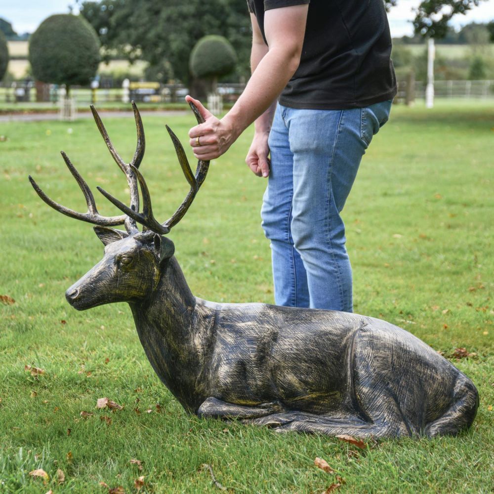 Brushed Gold 'Tranquil Glen' Lying Stag Sculpture | Black Country ...