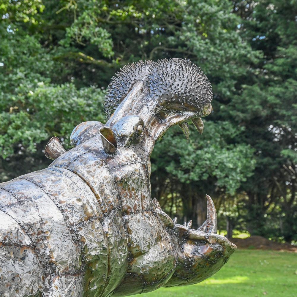 Recycled Metal Fighting Hippo Sculpture | Black Country Metalworks