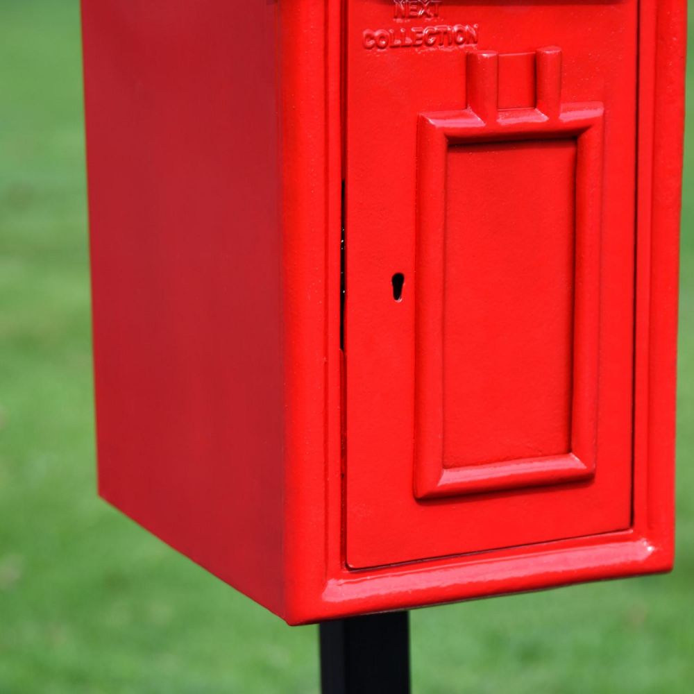 Red & Gold "Goldney" King George Curved Roof Post Box with Stand ...