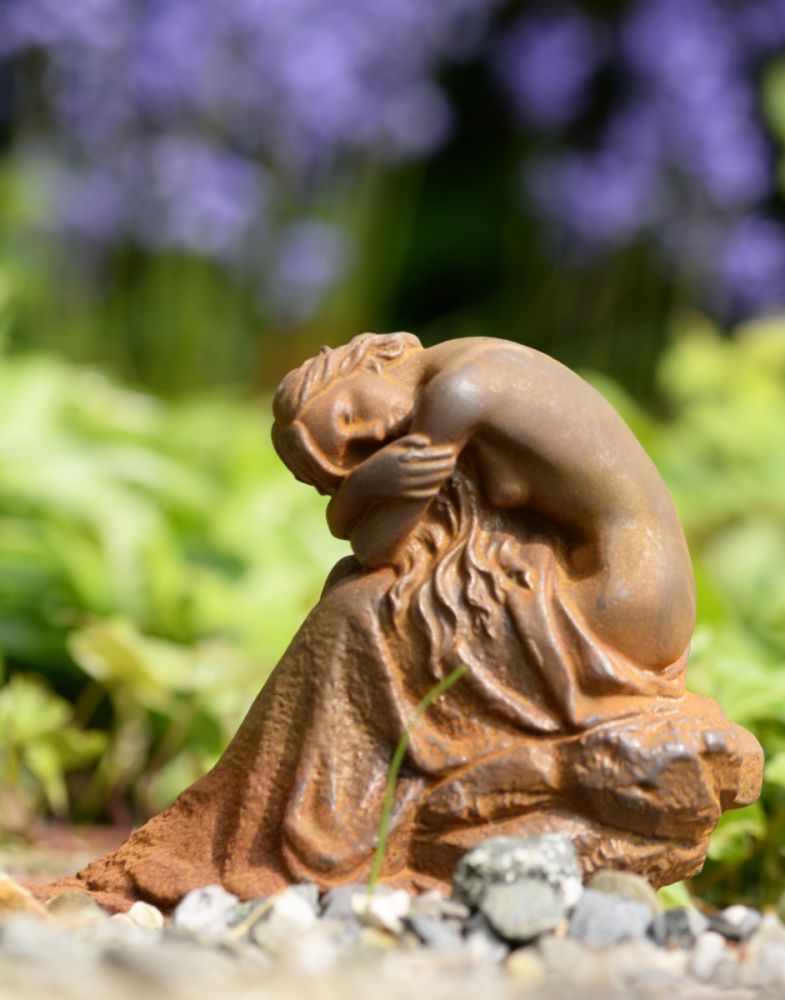 Rustic Cast Iron "Resting Woman" Goddess Garden Sculpture | Black ...