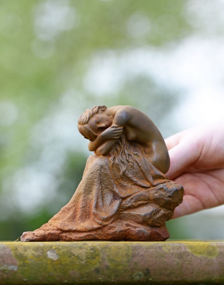 Rustic Cast Iron "Resting Woman" Goddess Garden Sculpture | Black ...