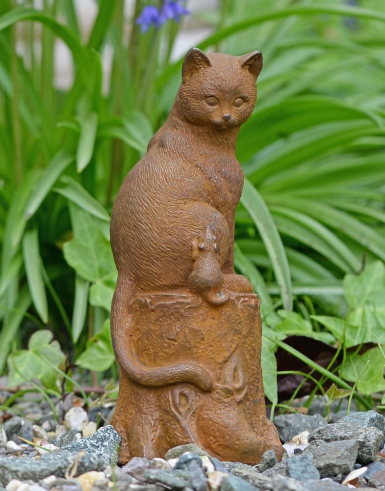 Rustic Cast Iron 'Cat & Mouse' Garden Sculpture | Black Country Metalworks
