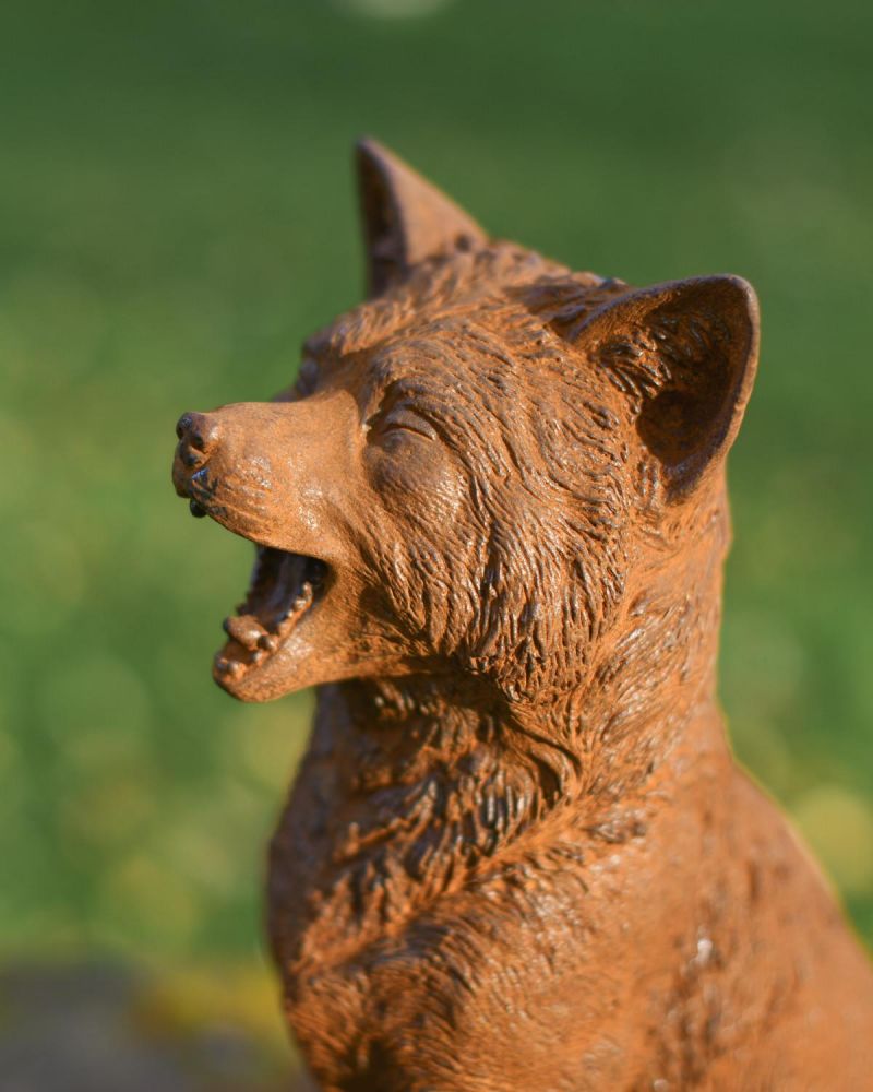 Rustic Cast Iron "Howling" Sitting Fox Garden Sculpture | Black Country ...