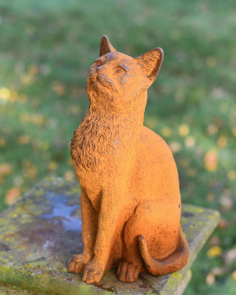 Rustic Cast Iron "Sitting Tabby" Cat Garden Sculpture | Black Country ...