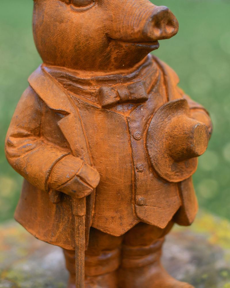 Rustic Cast Iron "Sophisticated Gentleman" Pig Garden Sculpture | Black ...
