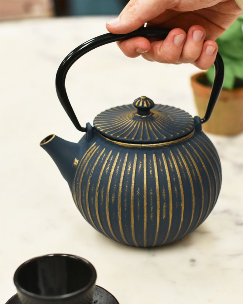 Blue & Gold "Ushirode Kyusu" Japanese Style Teapot | Black Country ...