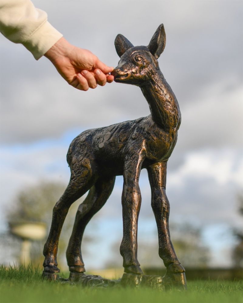 "Hazel" Fawn On Base Garden Sculpture | Black Country Metalworks