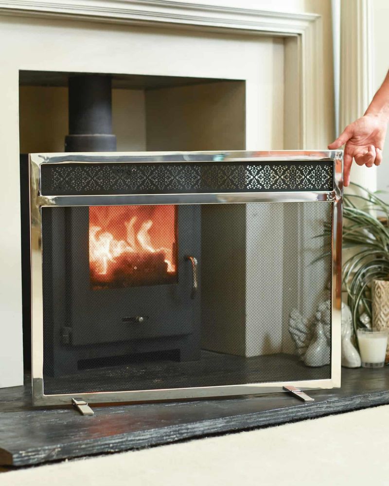 “Hildern Hall” Stainless Steel Contemporary Mesh Fire Guard | Black ...
