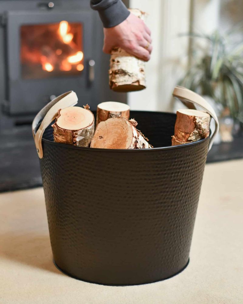 Large Black Contemporary Dotted Log Basket | Black Country Metalworks