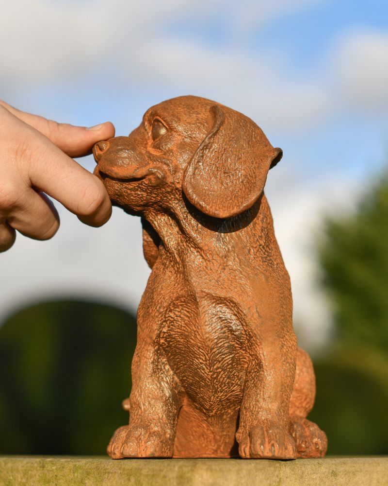 Rustic Cast Iron "Adorable Sitting Dog" Garden Sculpture | Black ...