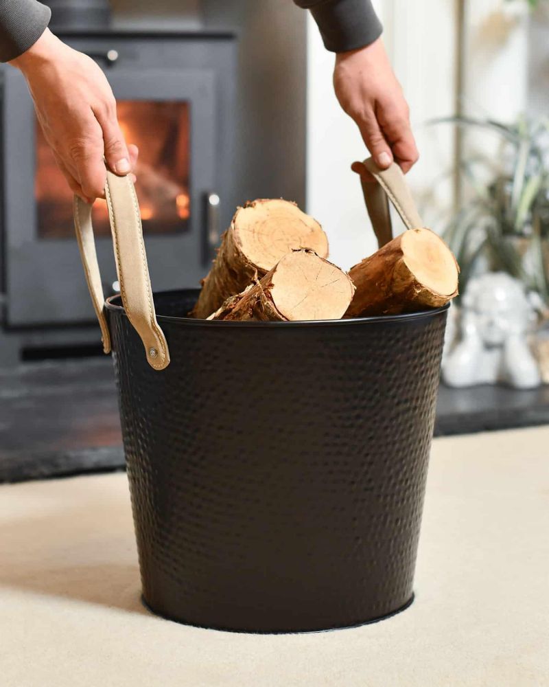 Small Black Contemporary Dotted Log Basket | Black Country Metalworks